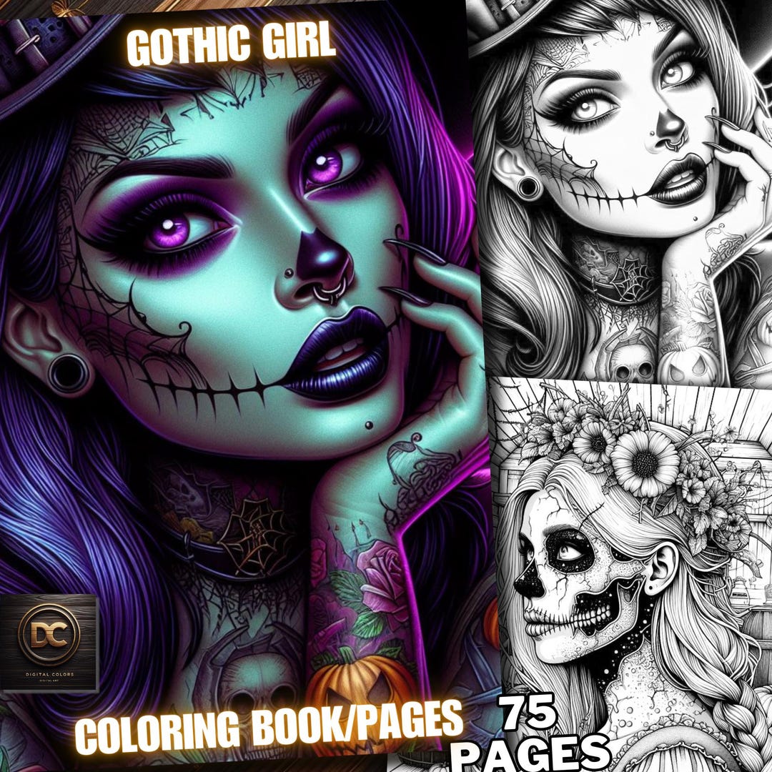 75 Gothic Girl Coloring Spooky Halloween Printable Goth Woman Creepy ...