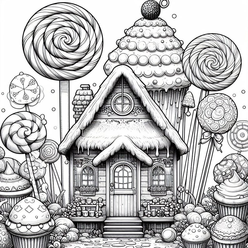 41 Candy House Coloring Pages, Fantasy Candyland Houses Coloring Book ...