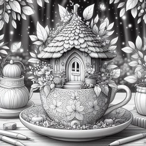 41 Teacup House Coloring Book, Fairy House Coloring Pages, Floral Home ...