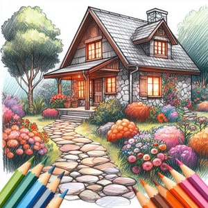 44 Houses With Garden Coloring Pages, Houses Coloring Book With Summer ...