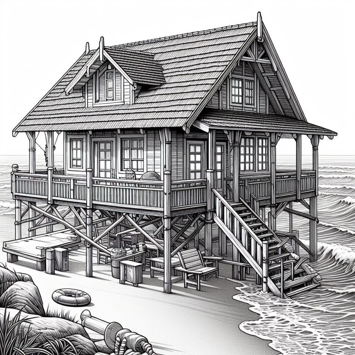 40 Beach House Coloring Pages, Homes Fantasy Printable, Houses ...