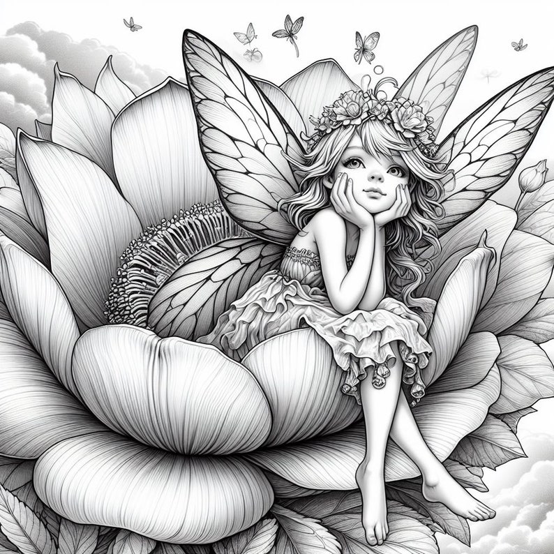 70 Little Fairy in a Flower Coloring Pages, Fairy Coloring Book ...