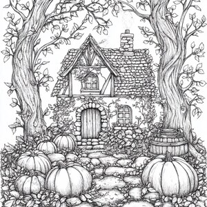 75 Fall House Coloring Pages, Autumn Houses Coloring Book, Home ...