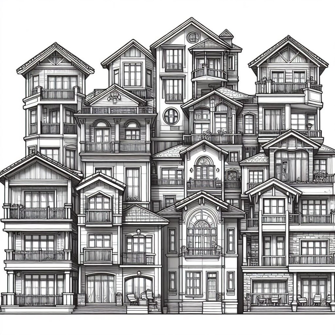 56 Doodle House Coloring Book, Small Houses Tower Coloring Pages ...