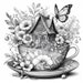 41 Teacup House Coloring Book, Fairy House Coloring Pages, Floral Home ...