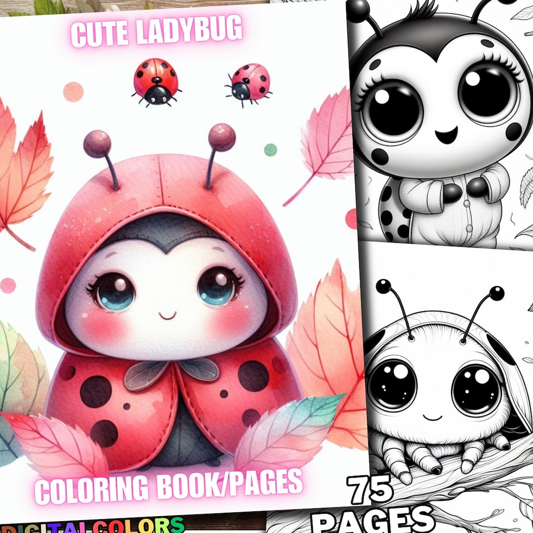 75 Cute Ladybug Coloring Pages, Cute Bug Coloring Book, Insect ...