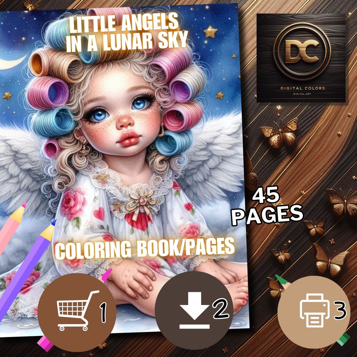 45 Little Angels in a Lunar Sky Coloring Pages, Angel Coloring Book ...