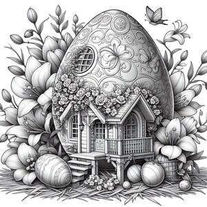 42 Easter House Coloring Pages, Floral Easter Houses Fairy Coloring ...