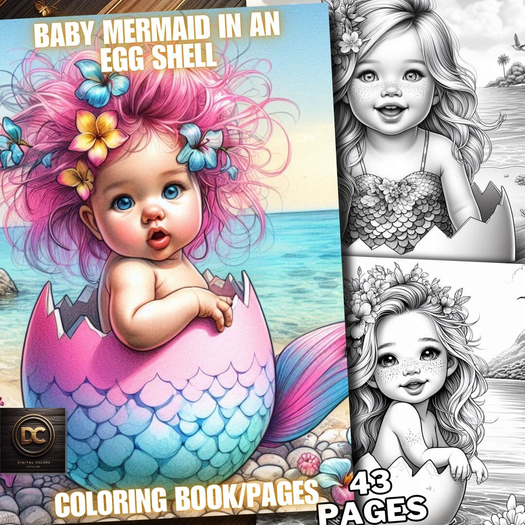 43 Baby Mermaid in an Eggshell Coloring Pages, Mermaid Coloring Book ...