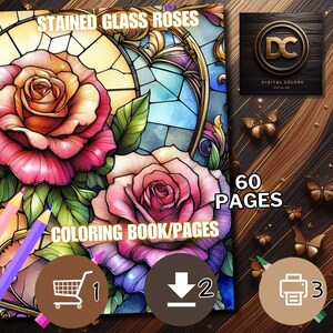 60 Stained Glass Rose Coloring Pages, Enchanted Fantasy Flowers ...