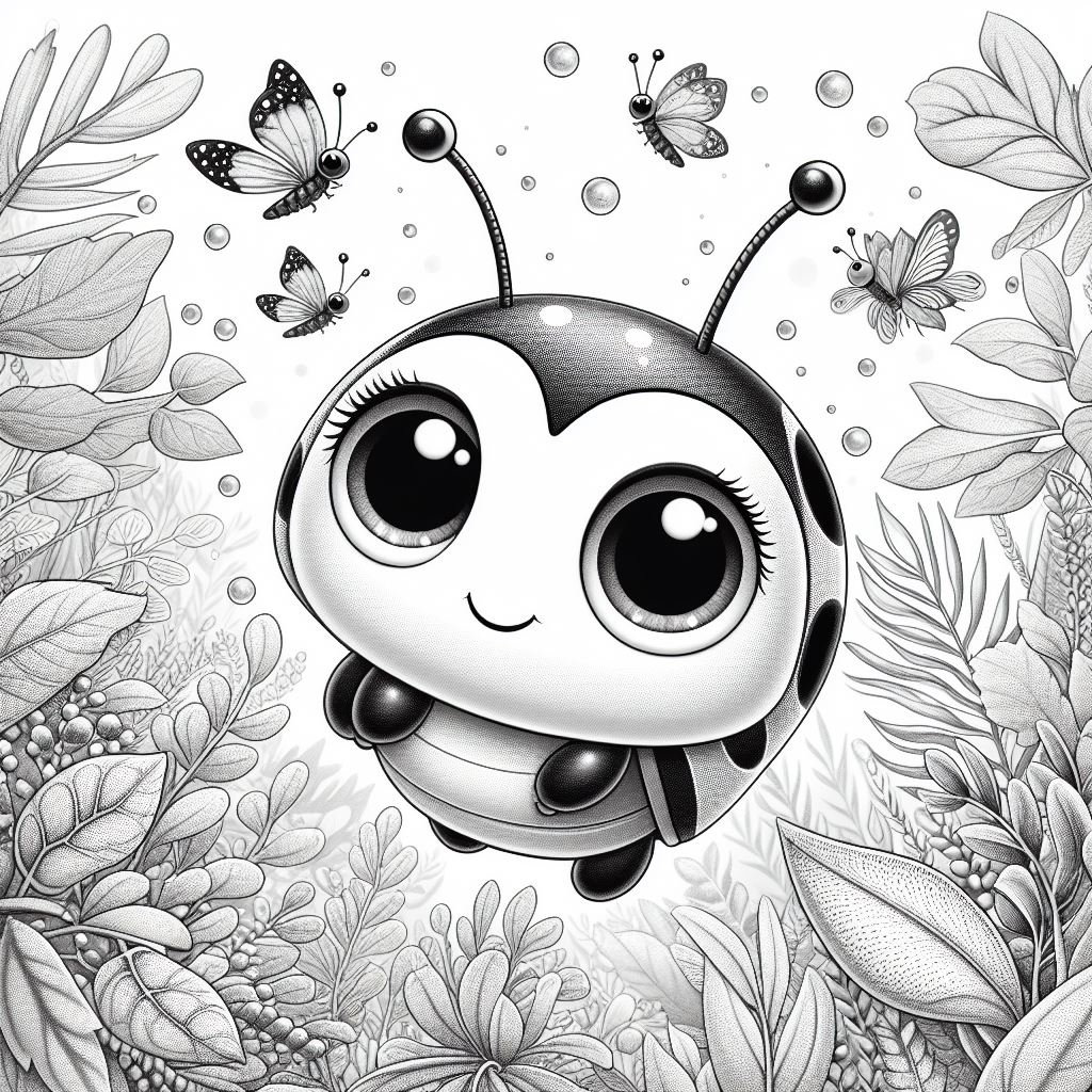 75 Cute Ladybug Coloring Pages, Cute Bug Coloring Book, Insect ...