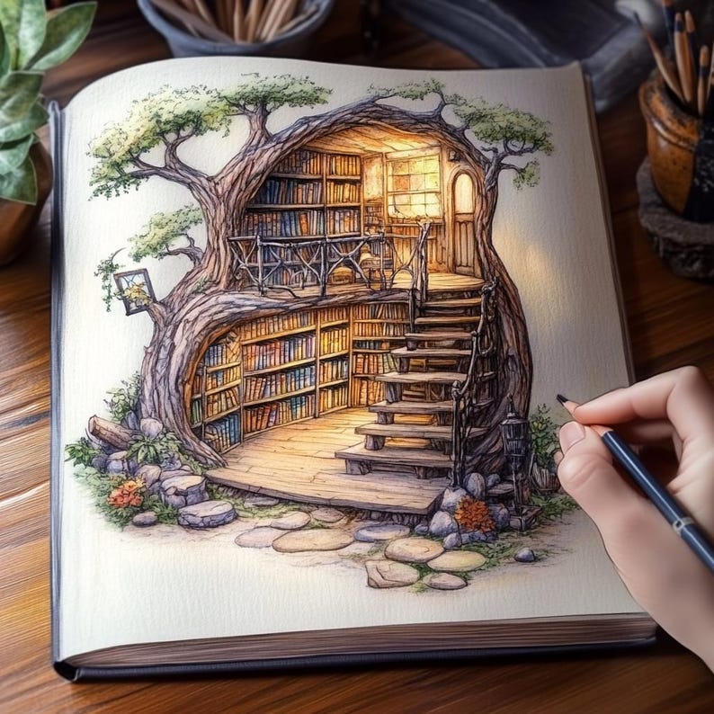 95 Enchanted Library Coloring Pages, Magic Books Coloring Book ...