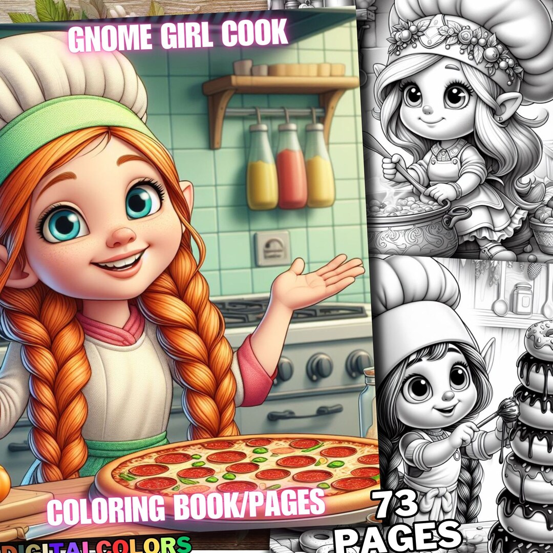 73 Gnome Cook Girl Coloring Book, Gnome Girl Cooking Coloring Pages ...