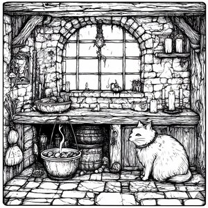 40 Witch House Interior Coloring Pages, Halloween Interior Coloring ...