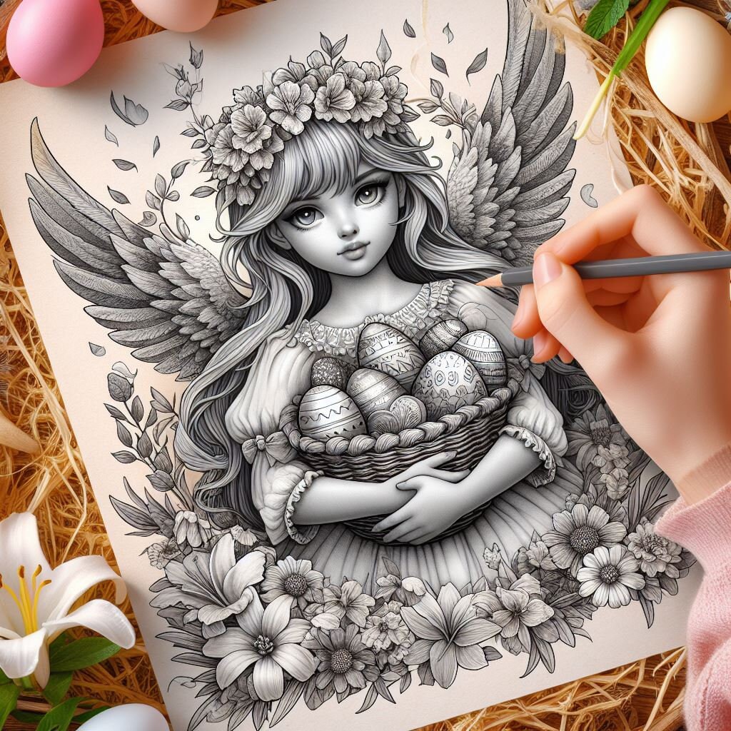 46 Easter Angel Coloring Pages Floral Easter Angel Coloring Book Cute ...