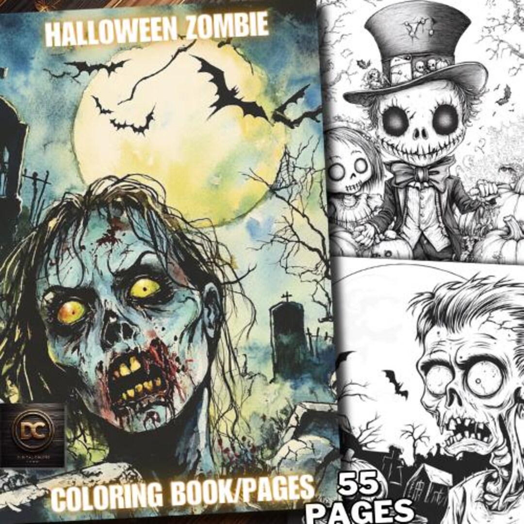 50 Halloween Zombie Coloring Pages, Zombie Coloring Book, Creepy ...