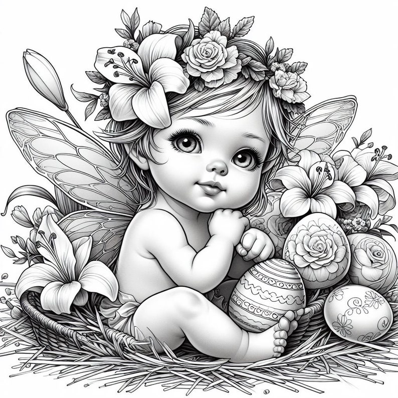 50 Easter Fairy Coloring Book, Easter Floral Fairies Coloring Pages ...