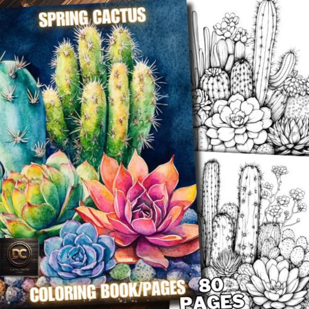 80 Cactus Coloring Pages, Floral Cactus & Succulent Coloring Book ...