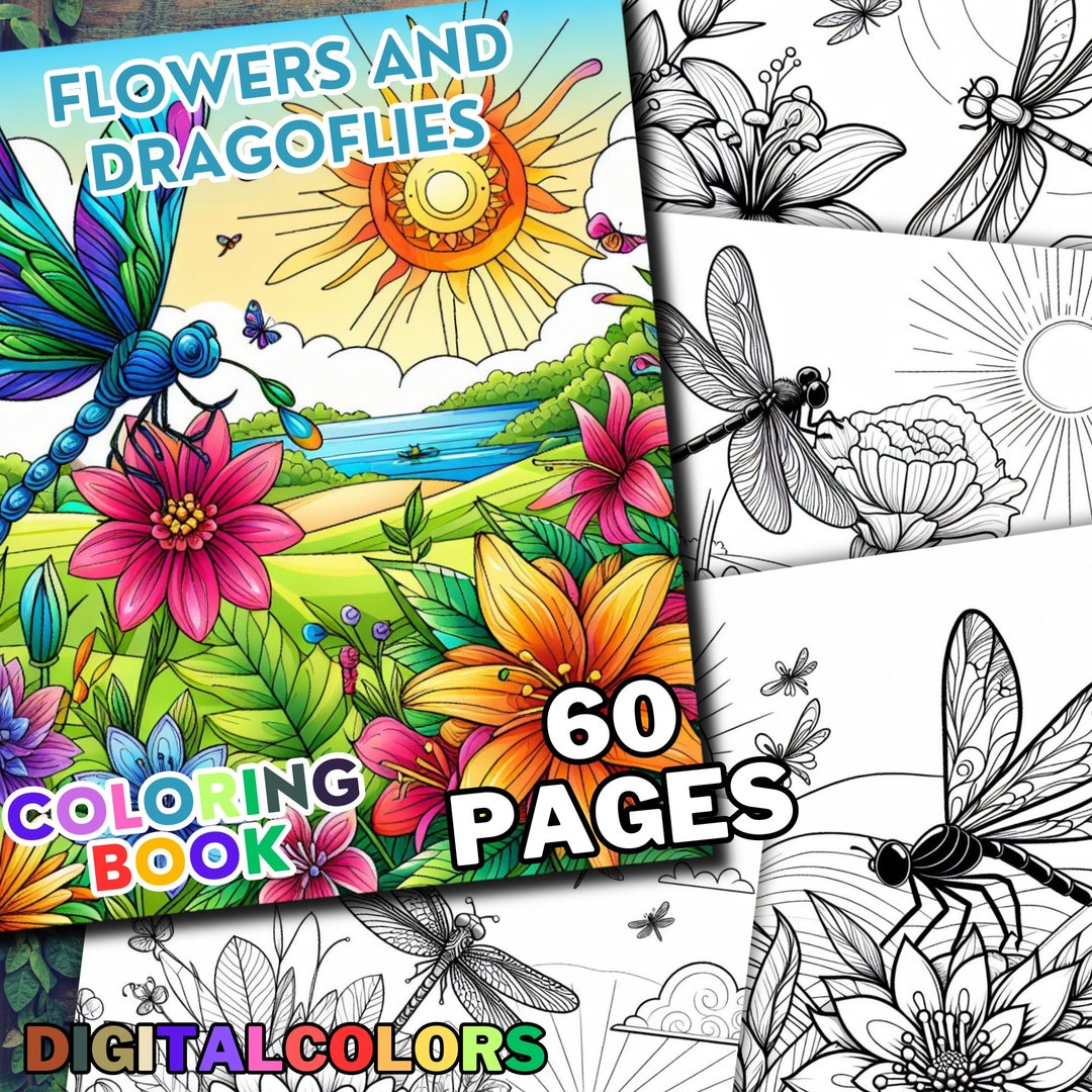 60 Coloring Book, Coloring Pages, Flower and Dragonflies, Floral High ...