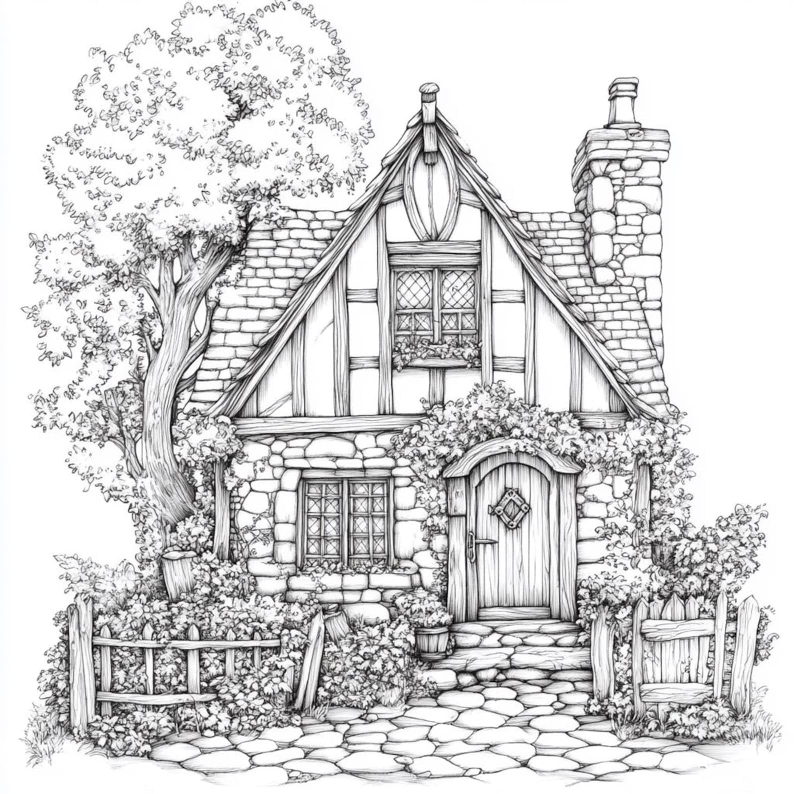 75 Fall House Coloring Pages, Autumn Houses Coloring Book, Home ...