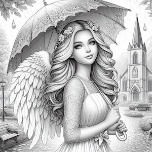 50 Angel Coloring Pages, Women Angels Coloring Pages, Girl, Grayscale ...