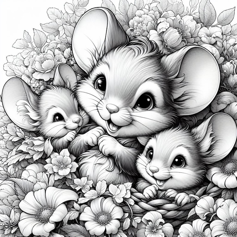 50 Mouse Coloring Pages, Mouse Coloring Book, Baby Animal Coloring ...