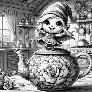 59 Gnome in Teapot Coloring Book, Cute Spring Fairies Coloring Pages ...