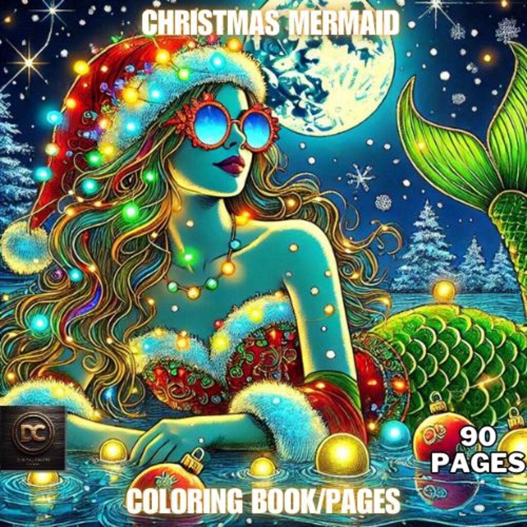90 Christmas Mermaid Coloring Pages, Christmas Coloring Book, Coloring ...