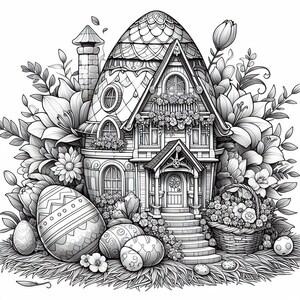 42 Easter House Coloring Pages, Floral Easter Houses Fairy Coloring ...