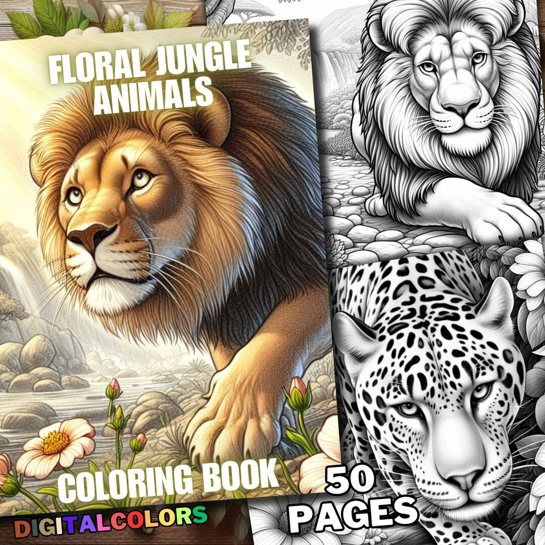 50 Jungle Animal Coloring, Floral, Safari Animal Coloring Pages Quality ...