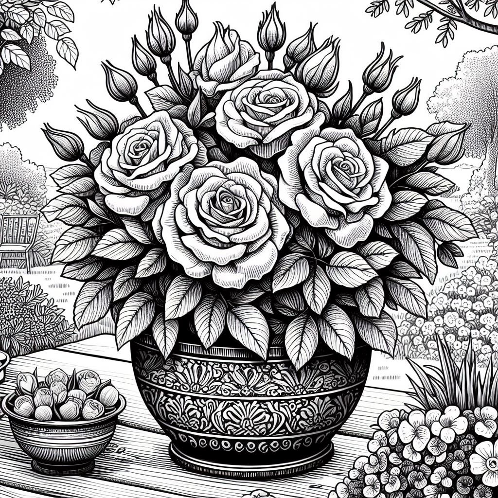 100 Rose Flowers Coloring Pages, Roses Flower Spring Botanical Floral ...