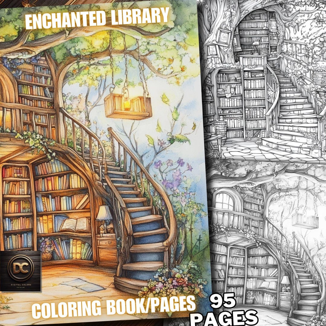 95 Enchanted Library Coloring Pages, Magic Books Coloring Book ...