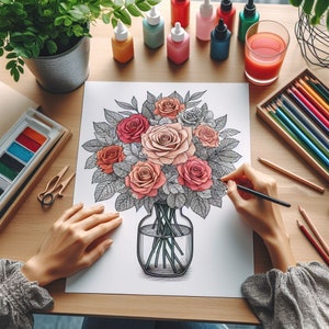 100 Rose Flowers Coloring Pages, Roses Flower Spring Botanical Floral ...