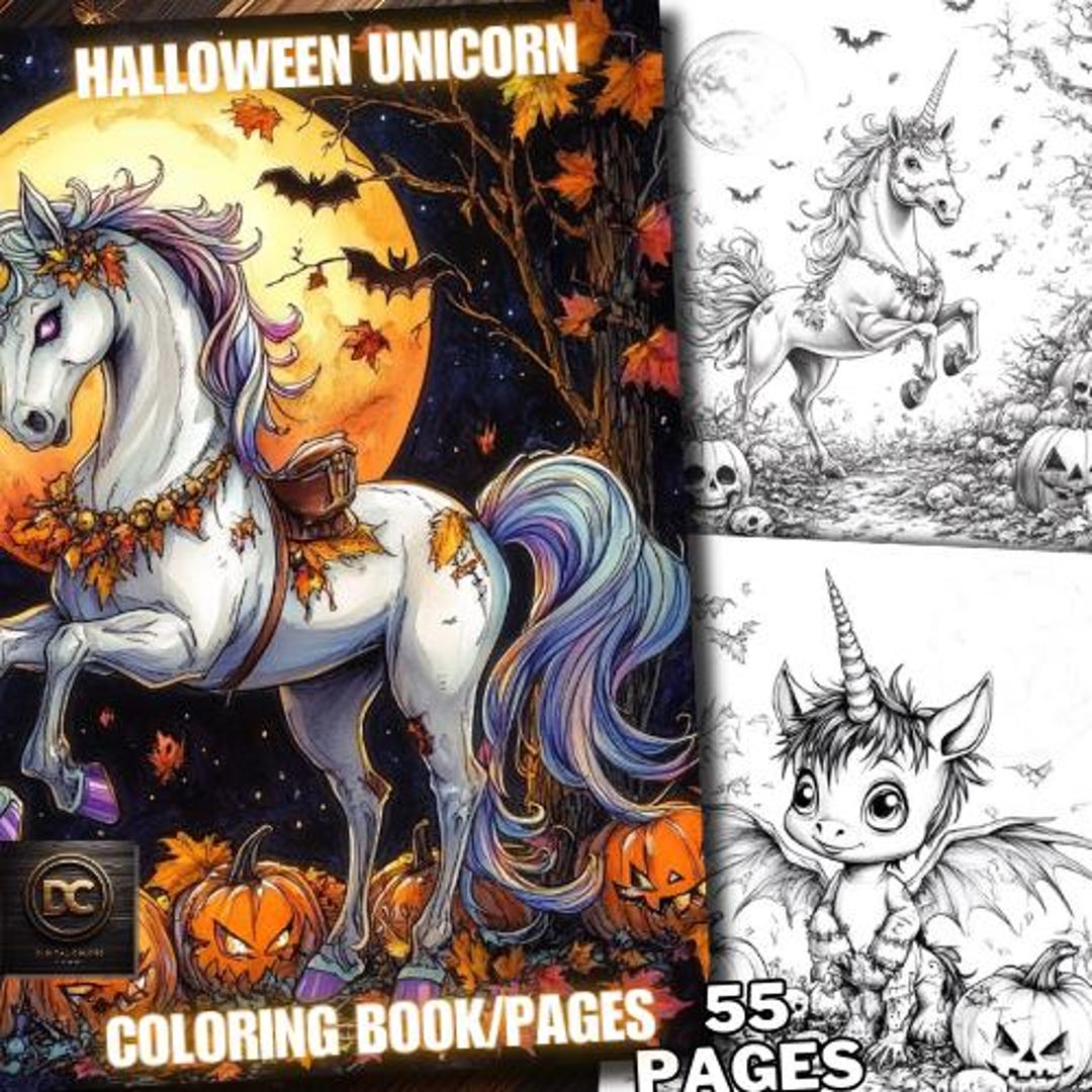 55 Halloween Unicorn Coloring Pages, Unicorns Coloring Book, Creepy ...