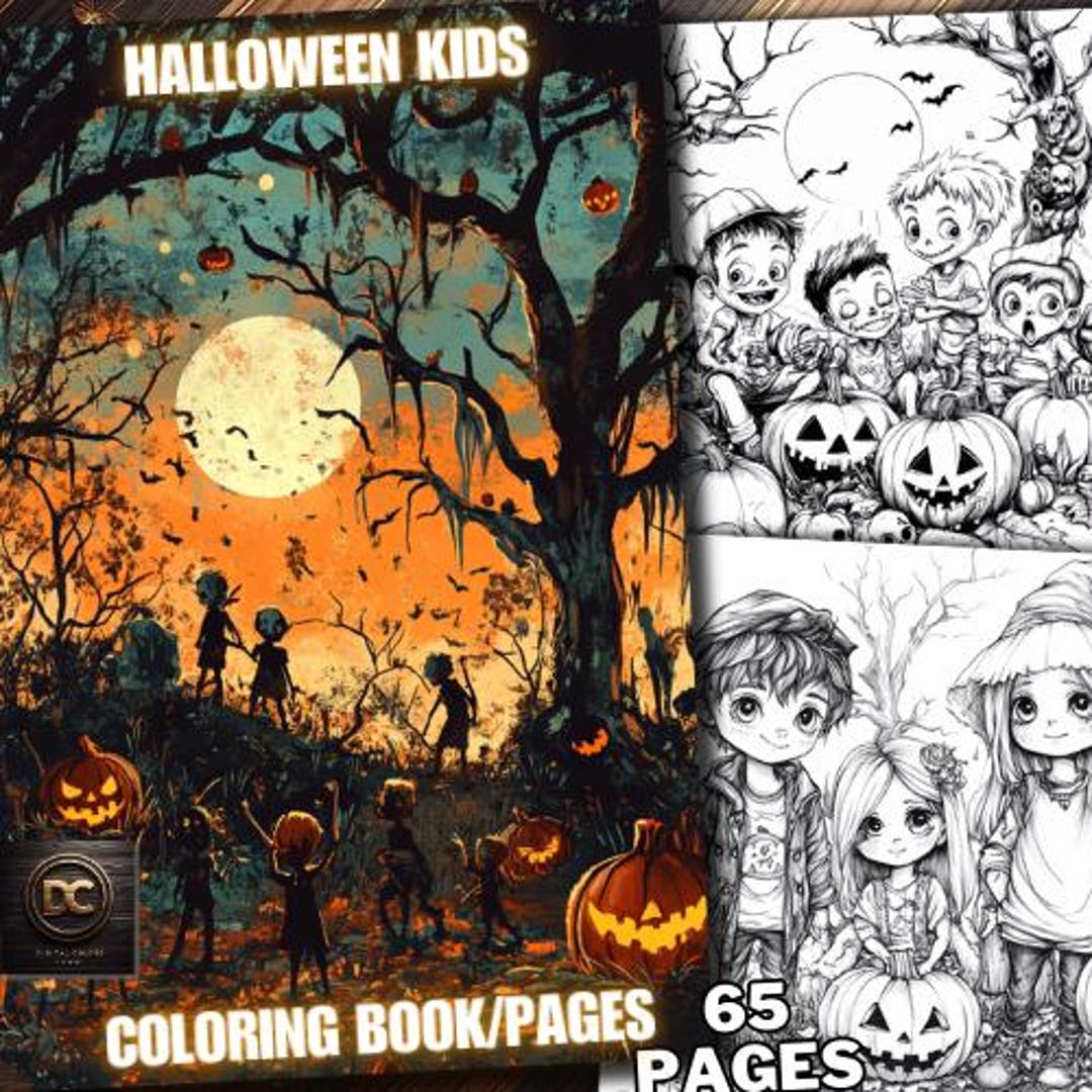 65 Halloween Kids Coloring Pages, Autumn Kids Coloring Book, Fall ...