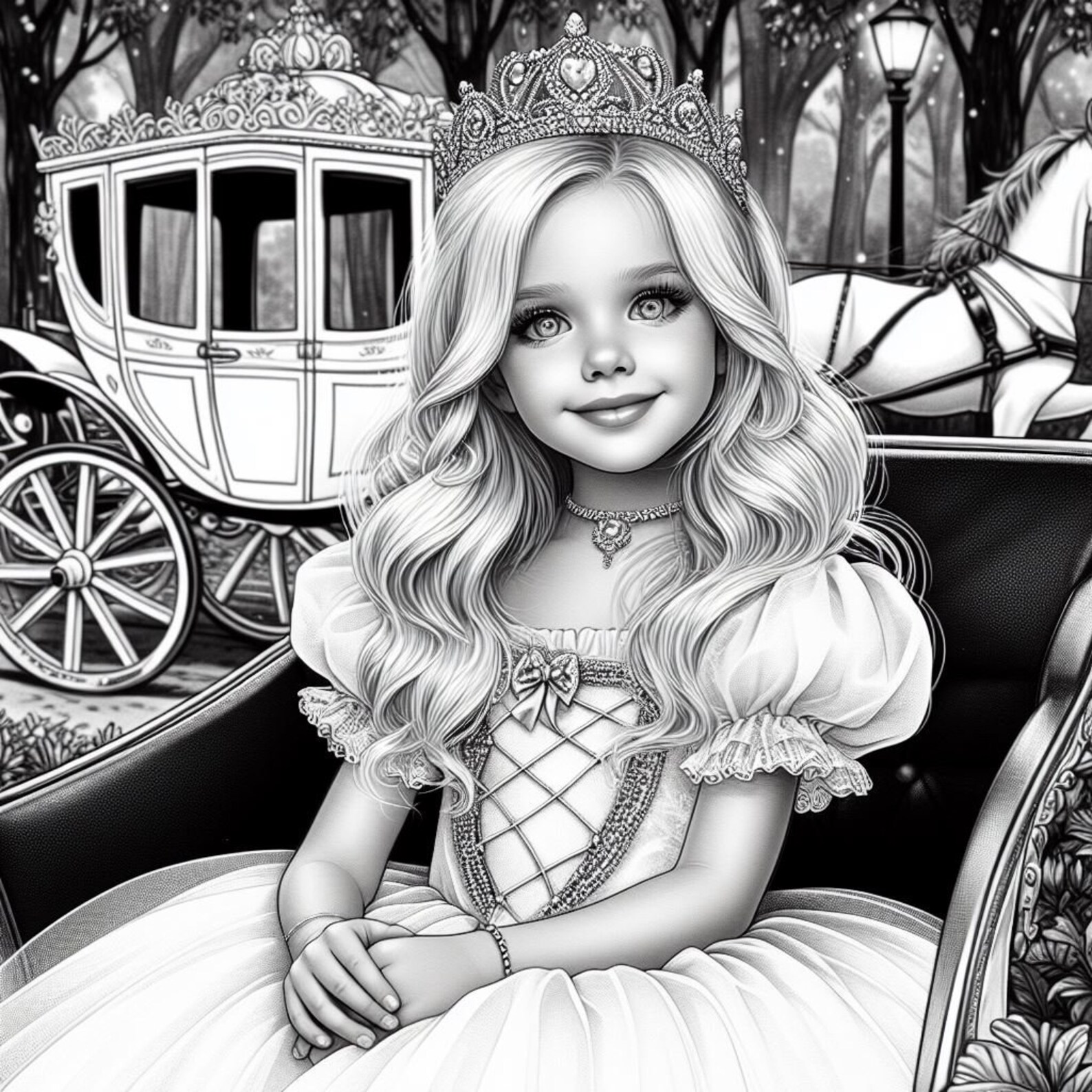60 Little Princess in a Carriage Coloring Pages, Princess Coloring Book ...