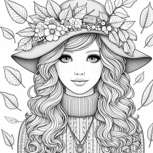 36 Fall Girl Coloring Book Printable Autumn Beauties Woman Rustic ...
