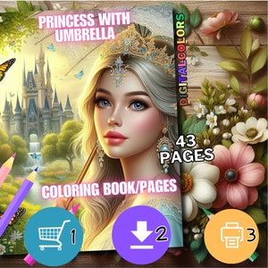 43 Cute Princess Fantasy With Umbrella Coloring, Coloring Pages Book ...
