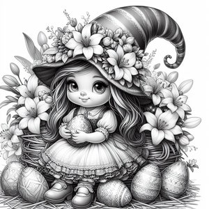 43 Easter Gnome Coloring Pages, Floral Easter Gnomes Coloring Book ...