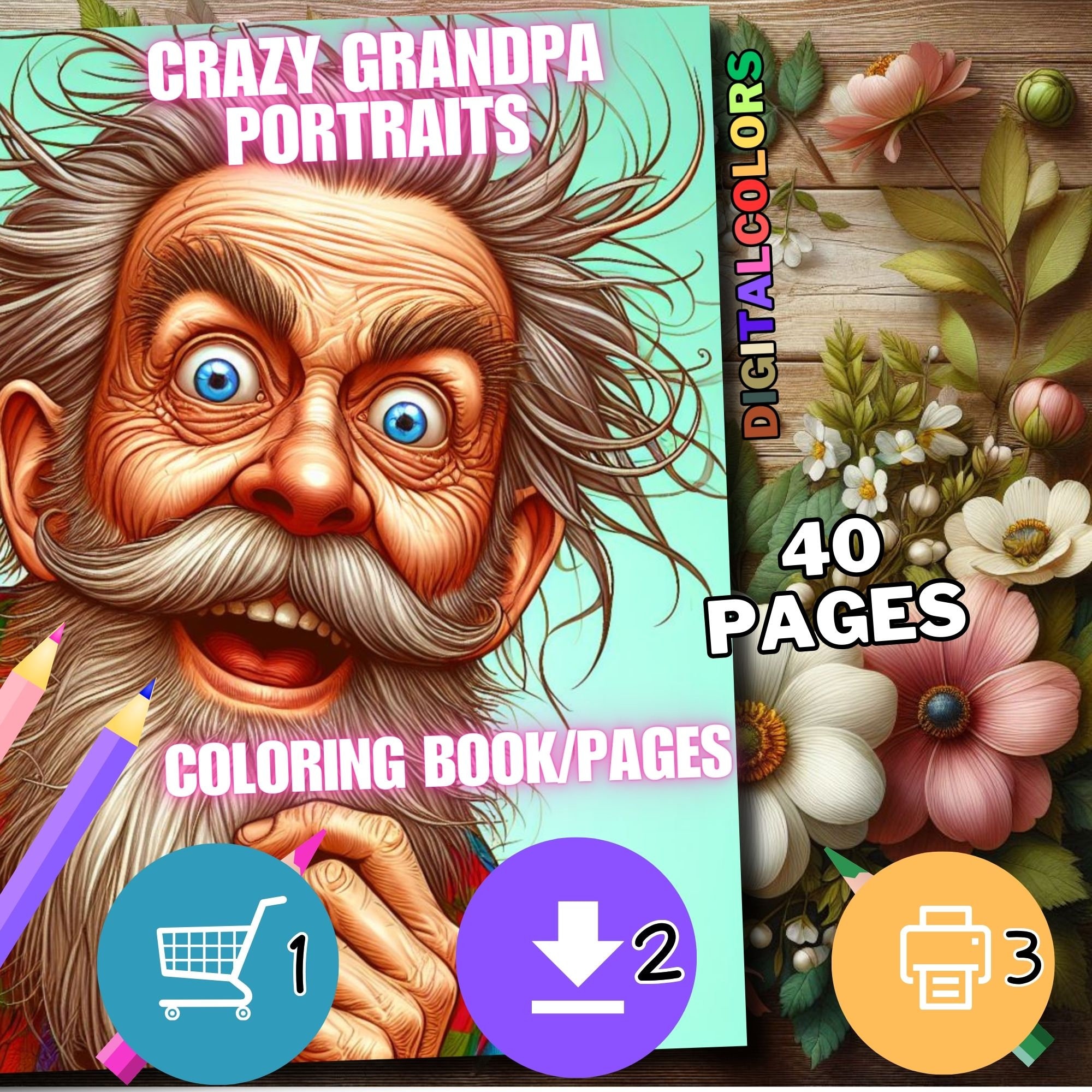 40 Crazy Grandpa Portrait Coloring Pages, Wrinkled Old Man Coloring ...