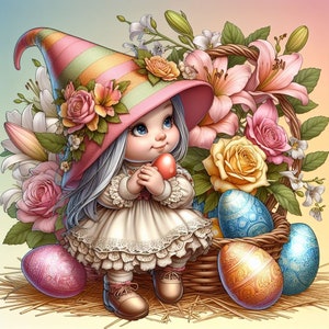 43 Easter Gnome Coloring Pages, Floral Easter Gnomes Coloring Book ...