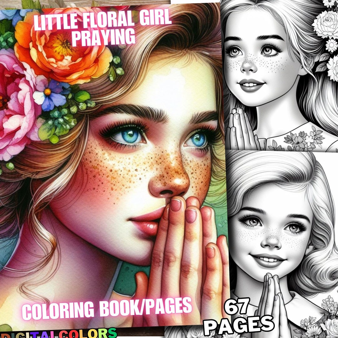 67 Little Floral Girl Praying Coloring Pages, Girl Coloring Book, Girl ...