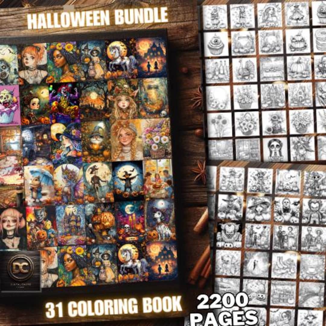 2200 Halloween Bundle Coloring Pages, 31 Halloween Coloring Books, Pack ...