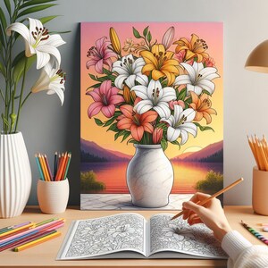 62 Lily Flowers Coloring Pages, Cute Flower Spring, Botanical Floral ...