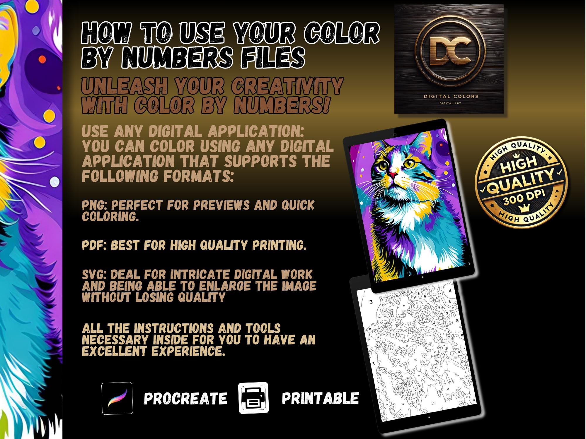 Coloring by Numbers, Digital Coloring, Paint by Numbers, Procreate ...