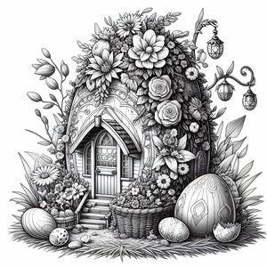 42 Easter House Coloring Pages, Floral Easter Houses Fairy Coloring ...