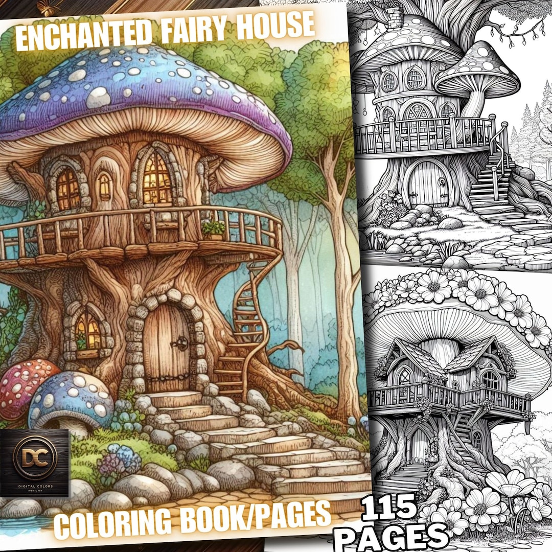 115 Enchanted Fairy House Coloring Pages, Fantasy Home Fairy Coloring ...
