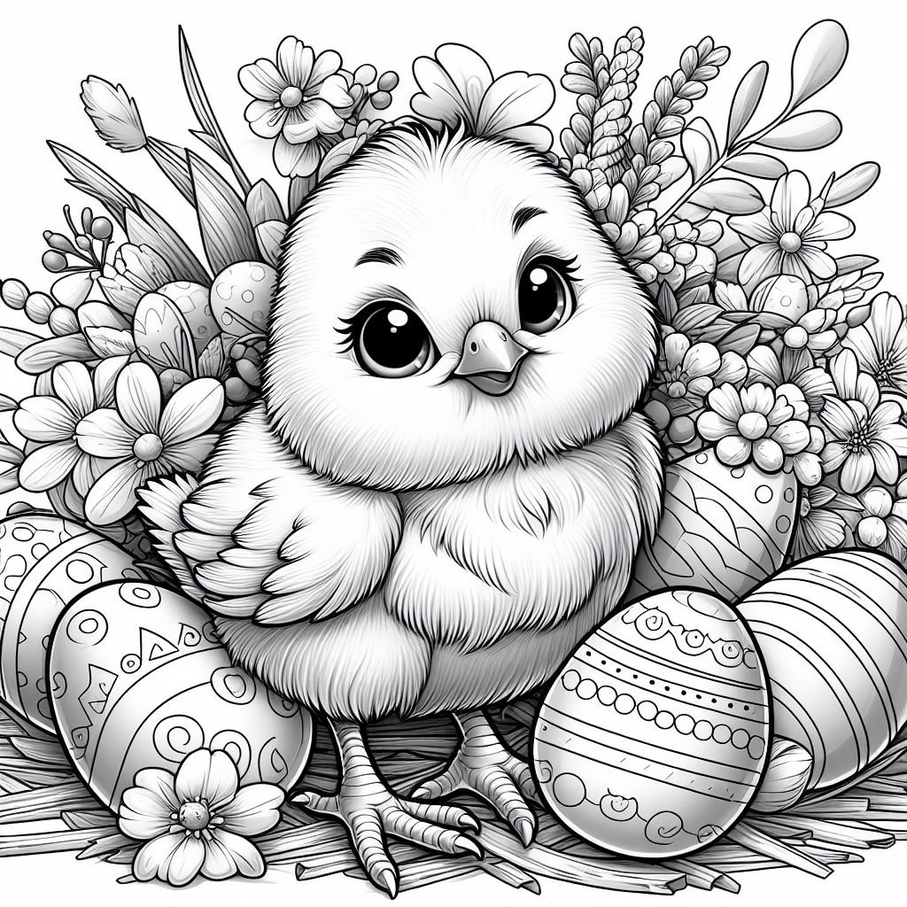 63 Easter Chick Coloring Pages, Floral Easter Birds Coloring Book Cute ...