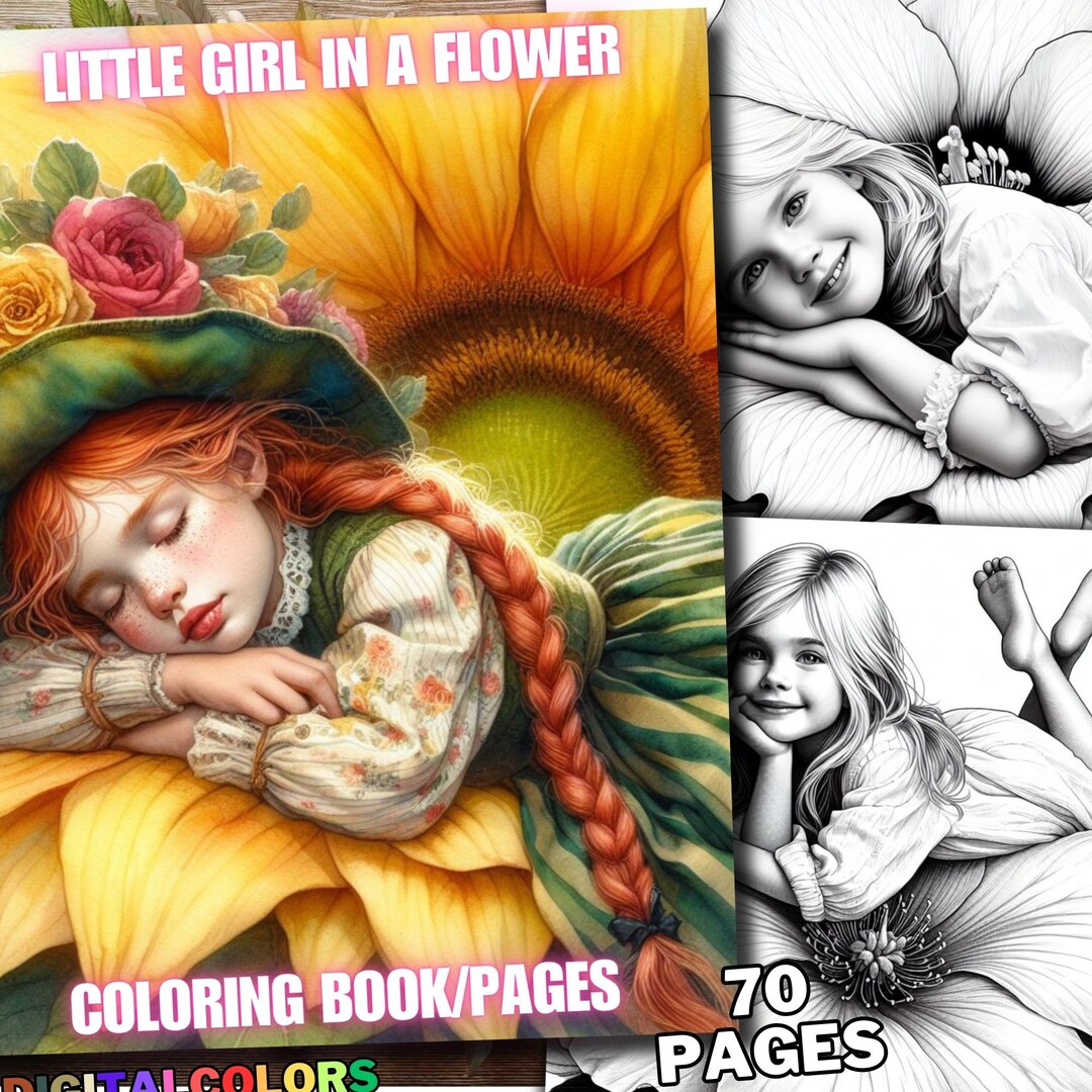 70 Little Girl in a Flower Coloring Pages, Girl Coloring Book, Floral ...