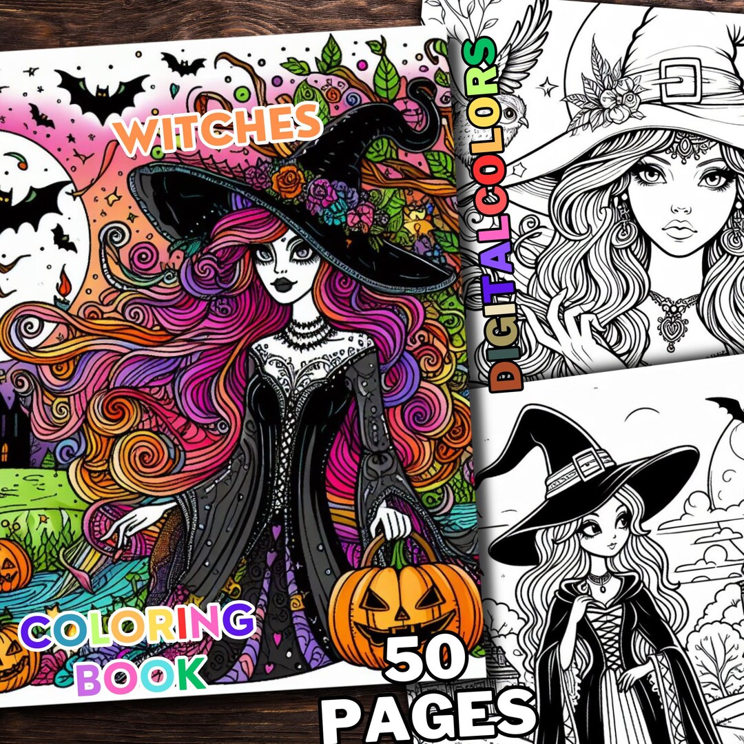 50 Witches Coloring Book, Witches Coloring Pages, Halloween, Horror ...